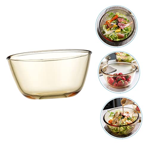 Asakkura 1pc Amber Salad Bowl Glass Fruit Bowl Glass Cereal Bowls Dessert Cups Glass Transparent Salad Bowl Glass Serving Bowl Deep Serving Bowl Microwave Bowl Multipurpose Glassware Khaki