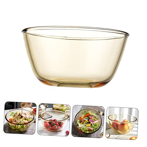 Asakkura 1pc Amber Salad Bowl Glass Fruit Bowl Glass Cereal Bowls Dessert Cups Glass Transparent Salad Bowl Glass Serving Bowl Deep Serving Bowl Microwave Bowl Multipurpose Glassware Khaki