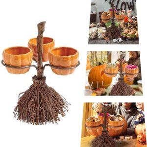 kleoad halloween resin broom pumpkin cupcake stand halloween broomstick snack bowl stand wooden, halloween decorations pumpkin cupcake tray holiday festival wedding party supplies