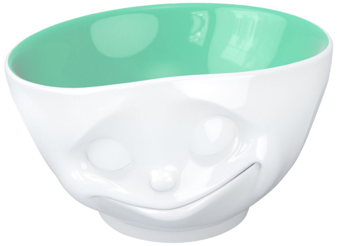 FIFTYEIGHT PRODUCTS TASSEN Porcelain Bowl, Happy Face Edition, 16 oz. White Outside, Jade Color Inside (Single Bowl) for Cereal, Soup