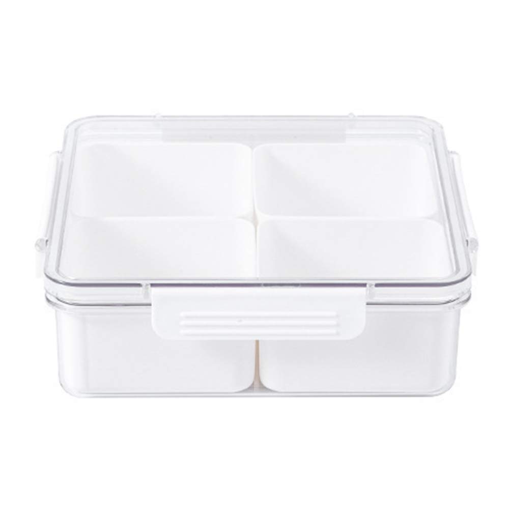 Yardwe Sealed Box with lid，1PC Reusable Snack Container with 4 Compartment Dispenser and Lid,Plastic Organizer(Square Tray)