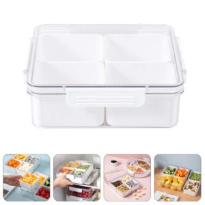 Yardwe Sealed Box with lid，1PC Reusable Snack Container with 4 Compartment Dispenser and Lid,Plastic Organizer(Square Tray)