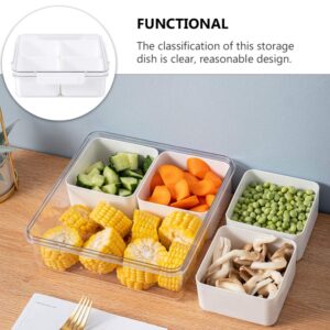 Yardwe Sealed Box with lid，1PC Reusable Snack Container with 4 Compartment Dispenser and Lid,Plastic Organizer(Square Tray)