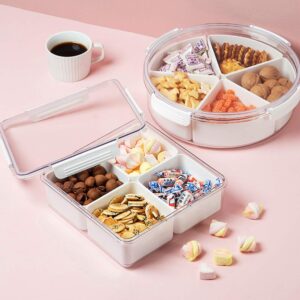 Yardwe Sealed Box with lid，1PC Reusable Snack Container with 4 Compartment Dispenser and Lid,Plastic Organizer(Square Tray)