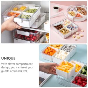 Yardwe Sealed Box with lid，1PC Reusable Snack Container with 4 Compartment Dispenser and Lid,Plastic Organizer(Square Tray)