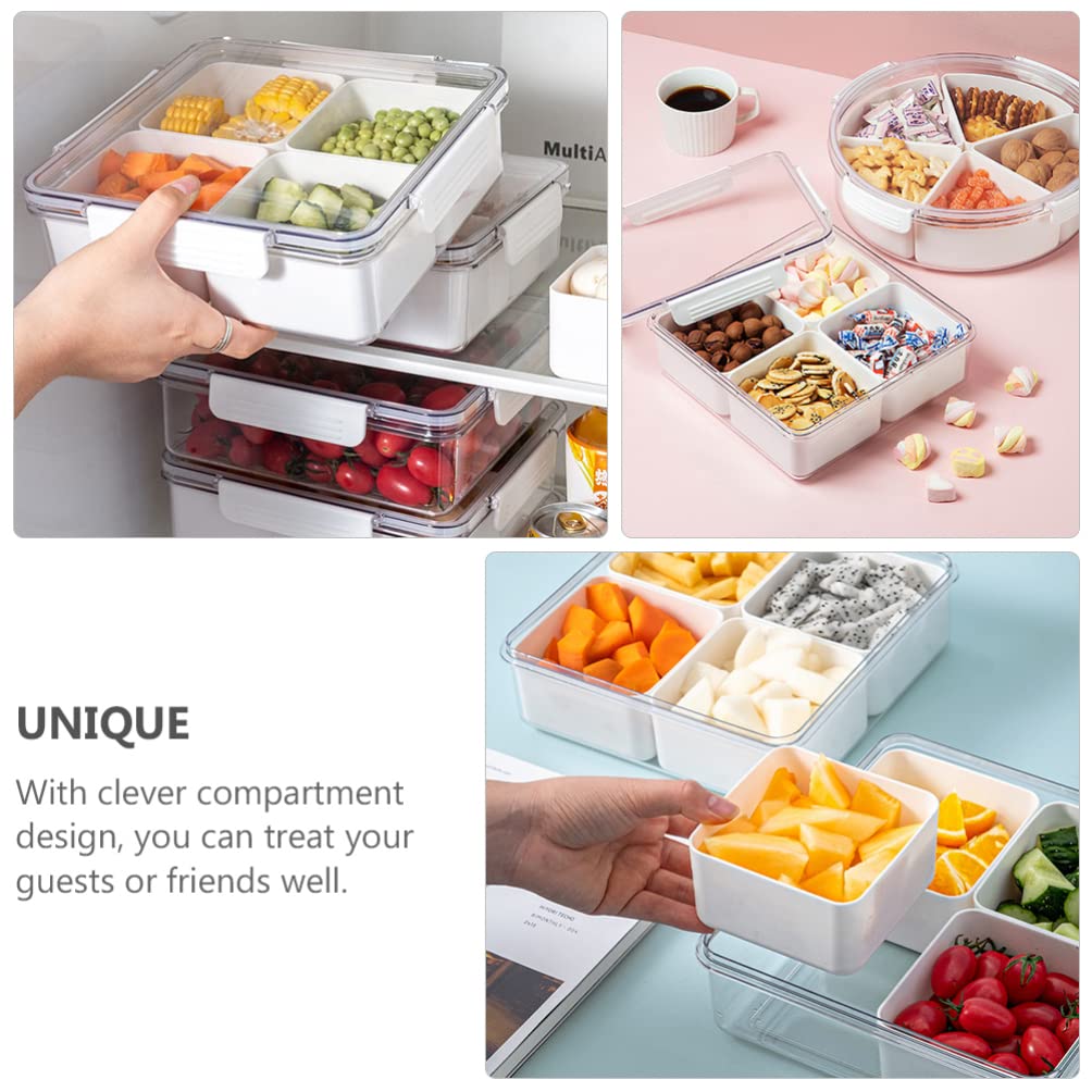 Yardwe Sealed Box with lid，1PC Reusable Snack Container with 4 Compartment Dispenser and Lid,Plastic Organizer(Square Tray)