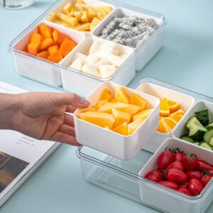 Yardwe Sealed Box with lid，1PC Reusable Snack Container with 4 Compartment Dispenser and Lid,Plastic Organizer(Square Tray)