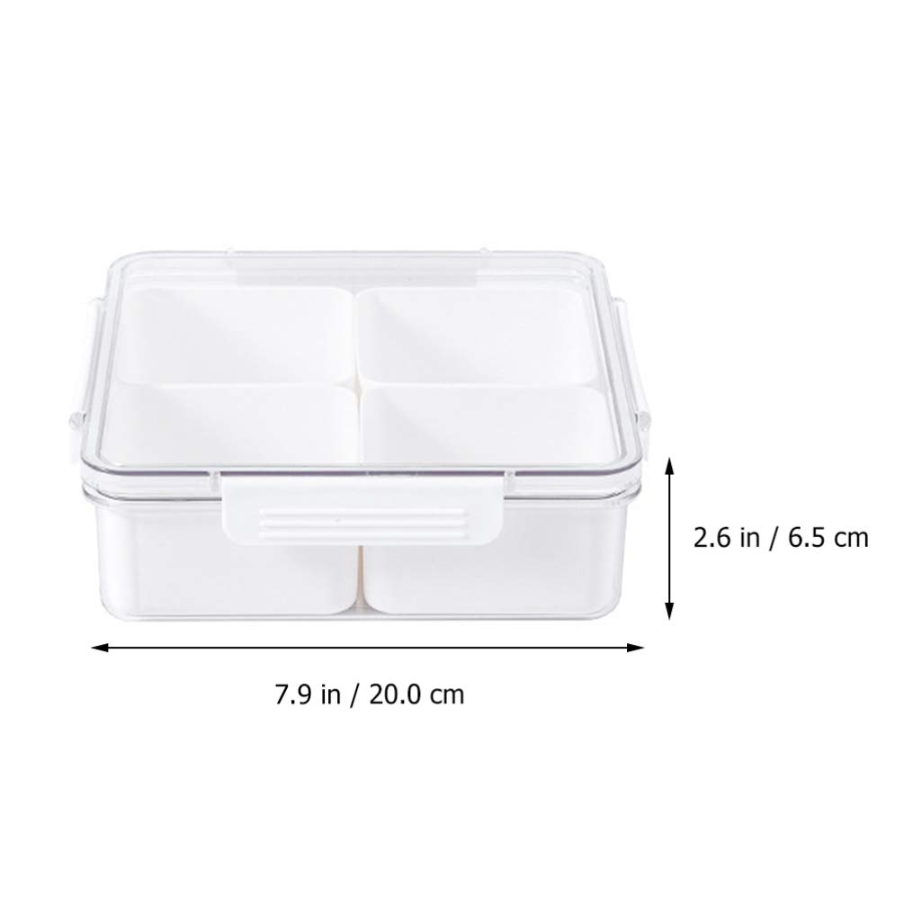 Yardwe Sealed Box with lid，1PC Reusable Snack Container with 4 Compartment Dispenser and Lid,Plastic Organizer(Square Tray)