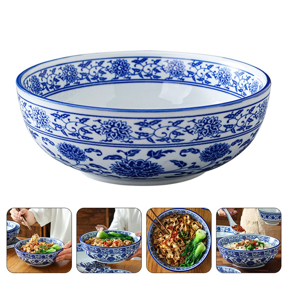 DOITOOL Ceramic Ramen Bowl Blue and White Porcelain Bowl Noodle Serving Bowls Kitchen Deep Soup Pho Bowls Salad Bowls for Ramen Pasta Cereal Dessert 8inch