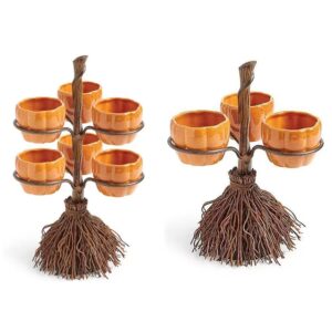 KLEOAD Halloween Resin Broom Pumpkin Cupcake Stand Halloween Broomstick Snack Bowl Stand Wooden, Halloween Decorations Pumpkin Cupcake Tray Holiday Festival Wedding Party Supplies