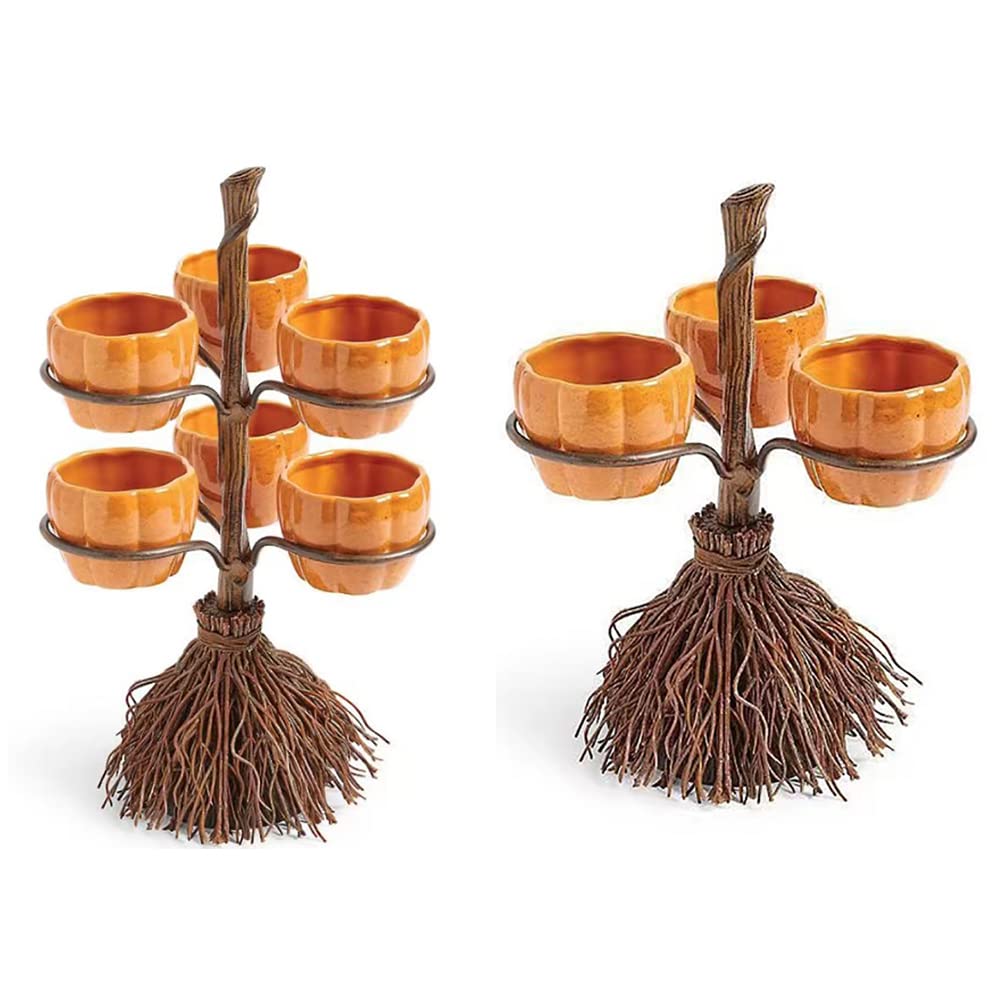 KLEOAD Halloween Resin Broom Pumpkin Cupcake Stand Halloween Broomstick Snack Bowl Stand Wooden, Halloween Decorations Pumpkin Cupcake Tray Holiday Festival Wedding Party Supplies