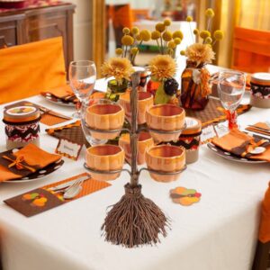 KLEOAD Halloween Resin Broom Pumpkin Cupcake Stand Halloween Broomstick Snack Bowl Stand Wooden, Halloween Decorations Pumpkin Cupcake Tray Holiday Festival Wedding Party Supplies