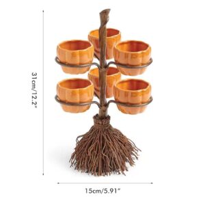 KLEOAD Halloween Resin Broom Pumpkin Cupcake Stand Halloween Broomstick Snack Bowl Stand Wooden, Halloween Decorations Pumpkin Cupcake Tray Holiday Festival Wedding Party Supplies