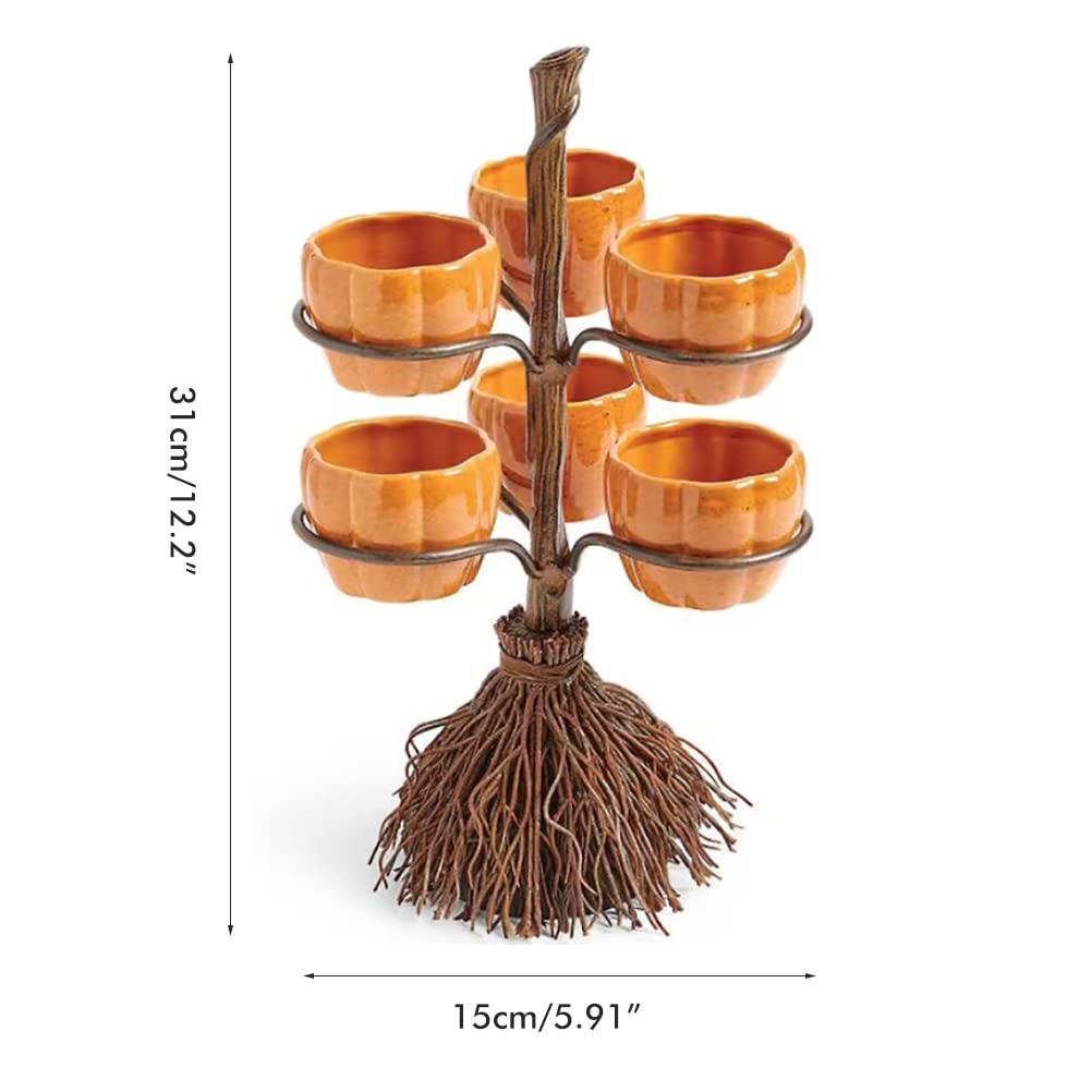 KLEOAD Halloween Resin Broom Pumpkin Cupcake Stand Halloween Broomstick Snack Bowl Stand Wooden, Halloween Decorations Pumpkin Cupcake Tray Holiday Festival Wedding Party Supplies