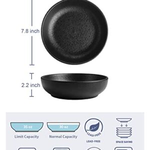 YJR Ceramic Pasta Bowls, Salad Bowls, Large Serving Bowl Set, Wide and Shallow - 35 Ounce, Set of 4, Matt Black