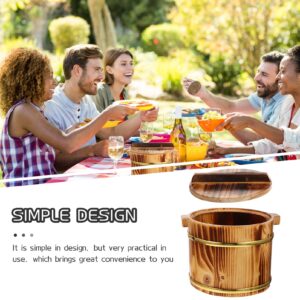 Operitacx Sushi Rice Bucket Wood Sushi Rice Cooking Bowl Rice Cooking Tub with Lid Sushi Rice Mixing Tub for Home Restaurant Hotel (Light Brown L)