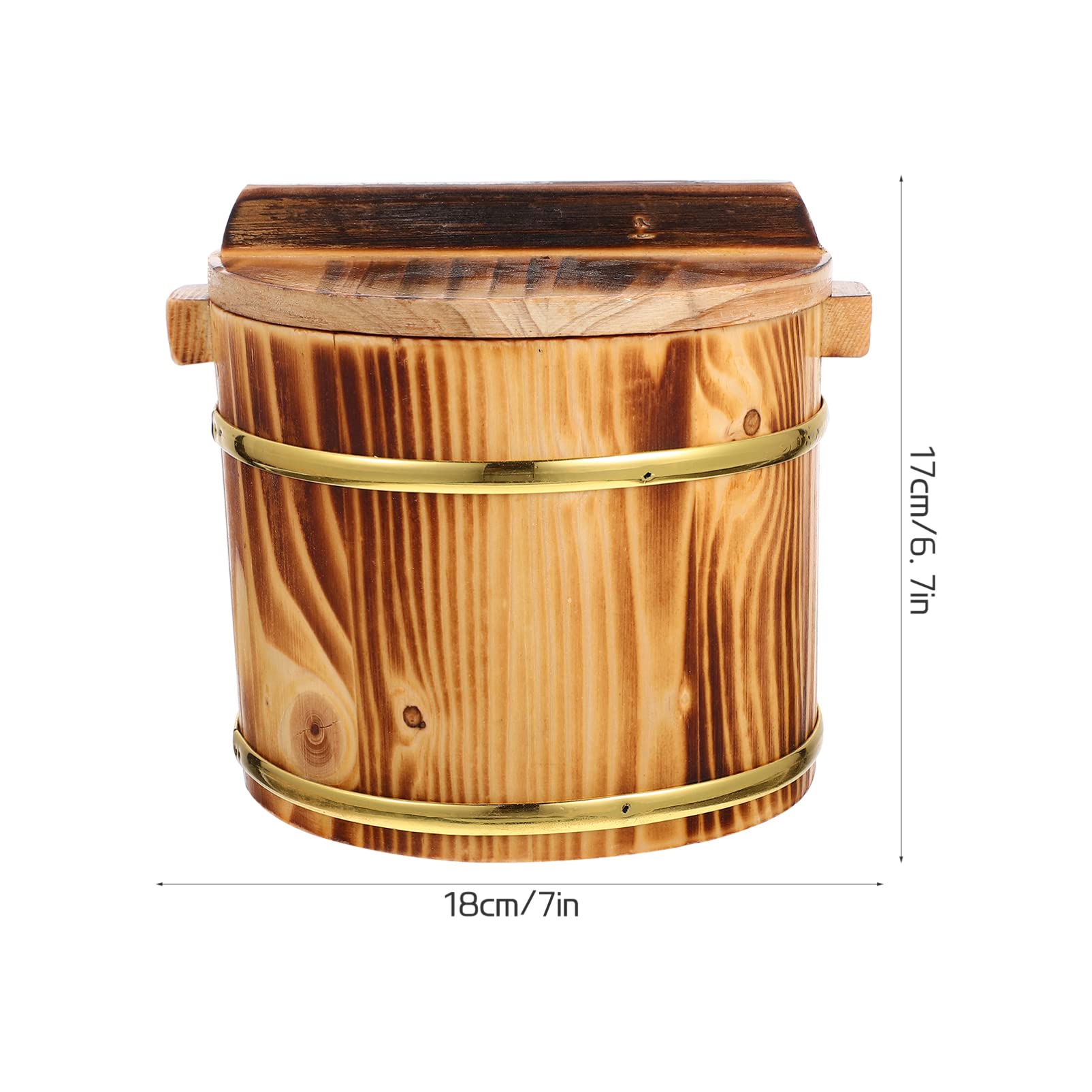 Operitacx Sushi Rice Bucket Wood Sushi Rice Cooking Bowl Rice Cooking Tub with Lid Sushi Rice Mixing Tub for Home Restaurant Hotel (Light Brown L)