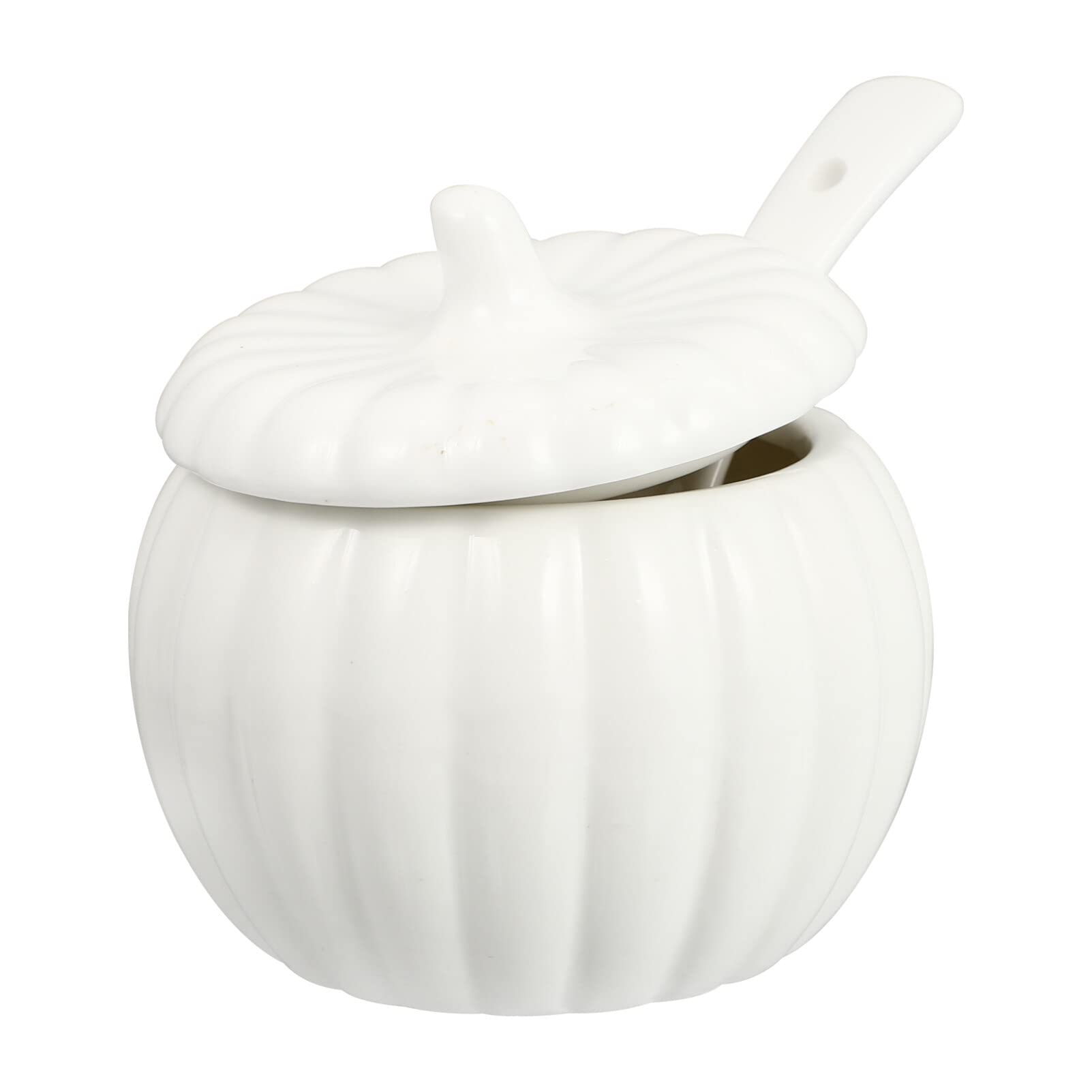 Cabilock Ceramic Soup Bowl with Lid Spoon Saucer Steamed Egg Bowl Pumpkin Shaped Dessert Pot Seasoning Jar Dip Bowl Plate Dish Kitchen Gadgets White