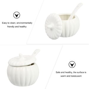 Cabilock Ceramic Soup Bowl with Lid Spoon Saucer Steamed Egg Bowl Pumpkin Shaped Dessert Pot Seasoning Jar Dip Bowl Plate Dish Kitchen Gadgets White