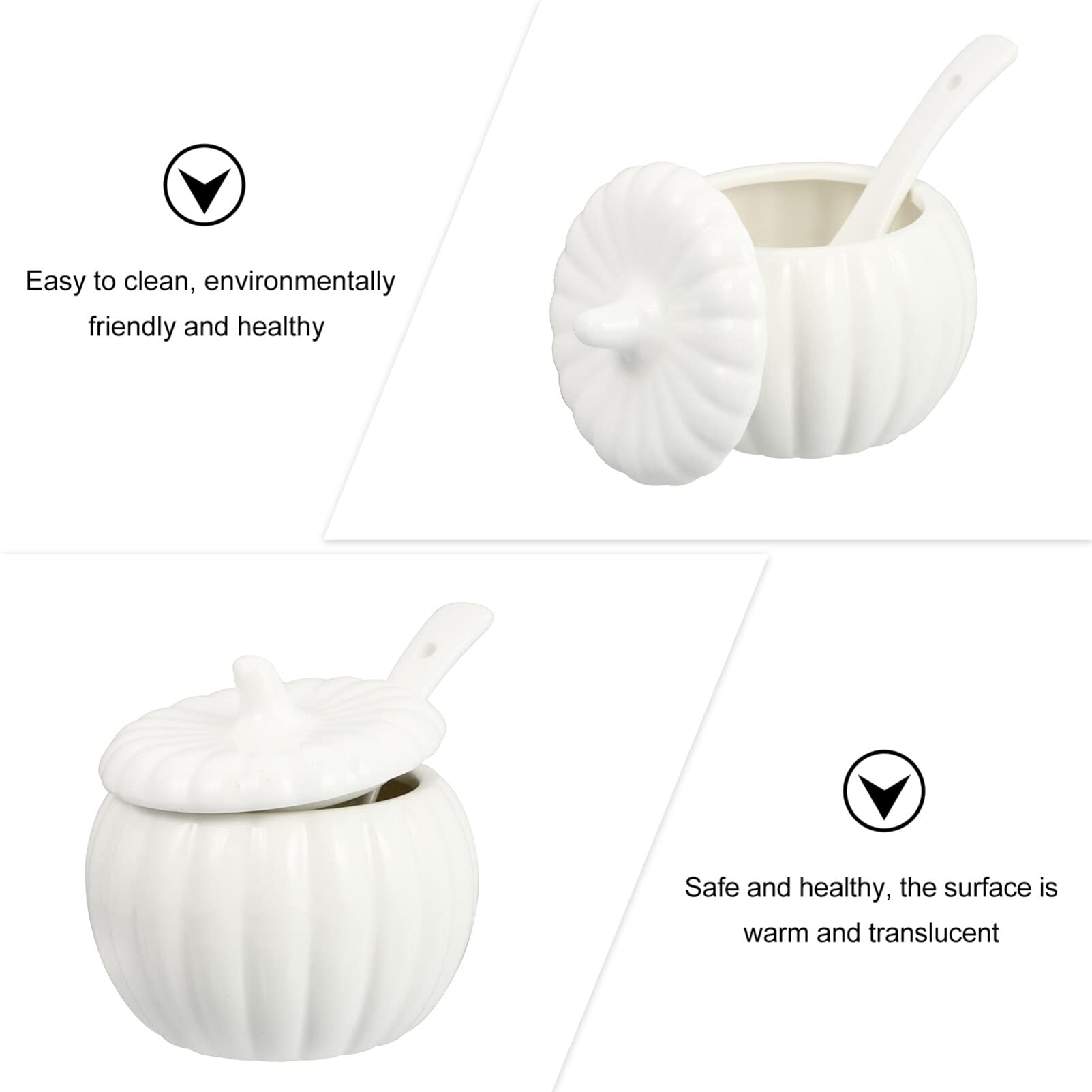 Cabilock Ceramic Soup Bowl with Lid Spoon Saucer Steamed Egg Bowl Pumpkin Shaped Dessert Pot Seasoning Jar Dip Bowl Plate Dish Kitchen Gadgets White