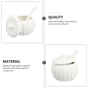 Cabilock Ceramic Soup Bowl with Lid Spoon Saucer Steamed Egg Bowl Pumpkin Shaped Dessert Pot Seasoning Jar Dip Bowl Plate Dish Kitchen Gadgets White