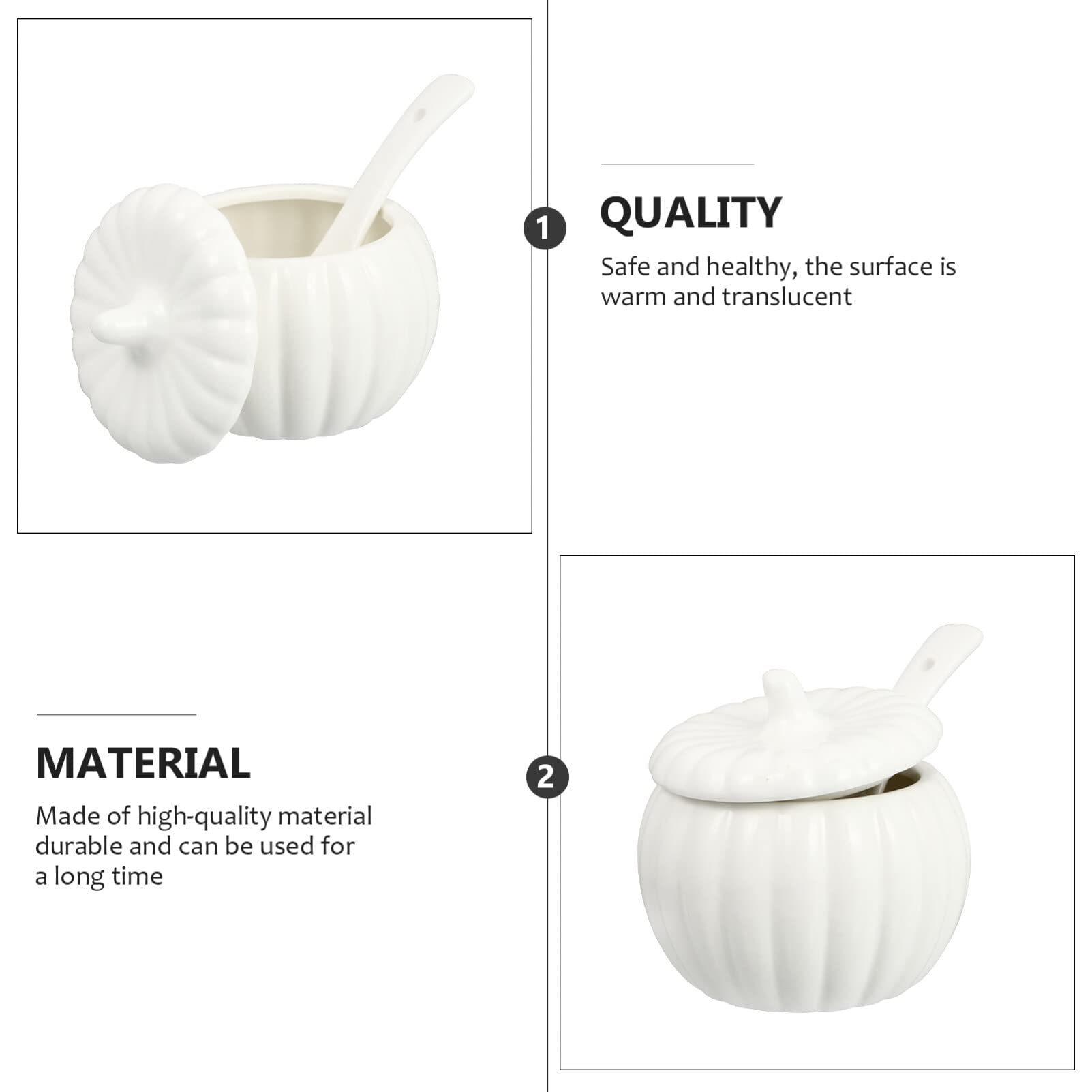 Cabilock Ceramic Soup Bowl with Lid Spoon Saucer Steamed Egg Bowl Pumpkin Shaped Dessert Pot Seasoning Jar Dip Bowl Plate Dish Kitchen Gadgets White