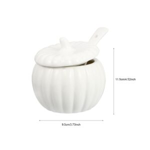 Cabilock Ceramic Soup Bowl with Lid Spoon Saucer Steamed Egg Bowl Pumpkin Shaped Dessert Pot Seasoning Jar Dip Bowl Plate Dish Kitchen Gadgets White