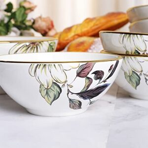 fanquare Porcelain Snack Bowls Set of 4, Floral Dipping Bowl, 9 oz Dessert Bowl for Ramen, Salad, 5 Inch