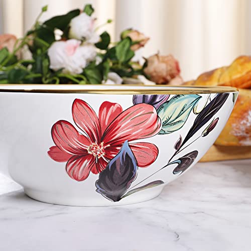 fanquare Porcelain Snack Bowls Set of 4, Floral Dipping Bowl, 9 oz Dessert Bowl for Ramen, Salad, 5 Inch