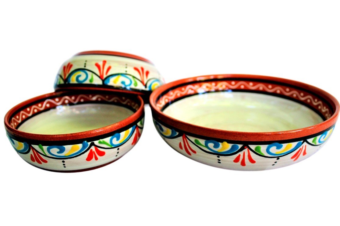 Canyon Cactus Ceramics Spanish Terracotta Set Of 3 Small Dipping Bowls, White