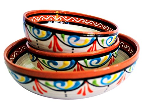 Canyon Cactus Ceramics Spanish Terracotta Set Of 3 Small Dipping Bowls, White