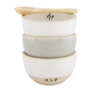 mud pie stoneware ramekin set, bowl 2"h x 3"dia | spoon 3.5" long, dip