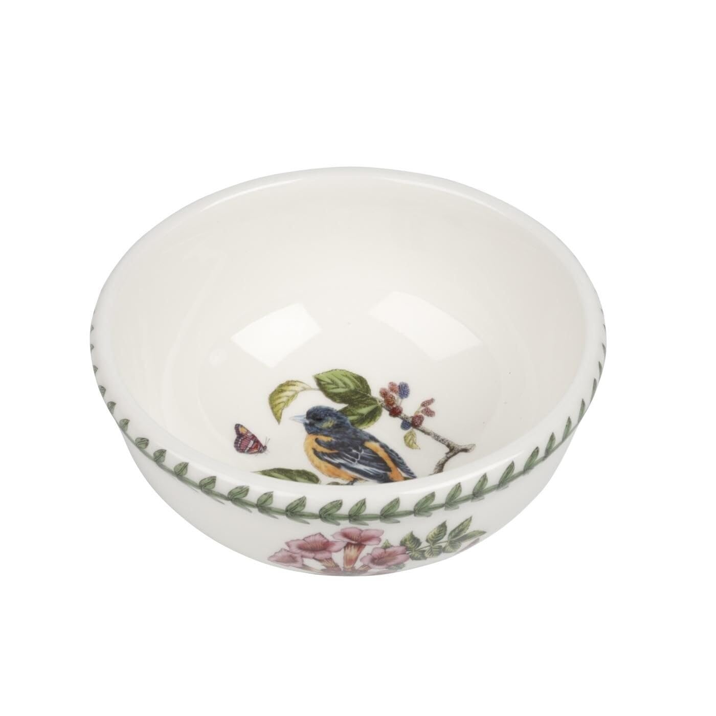 Portmeirion Botanic Garden Birds Fruit Bowl | 5.5 Inch Dessert Bowl with Baltimore Oriole Motif made of Fine Earthenware | Dishwasher and Microwave Safe | Made in England