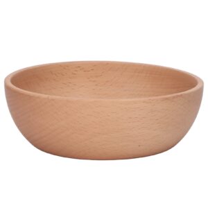 salad wooden bowl, round household beech wooden bowl wooden bowl for salad dipping sauce pasta cereal(m)