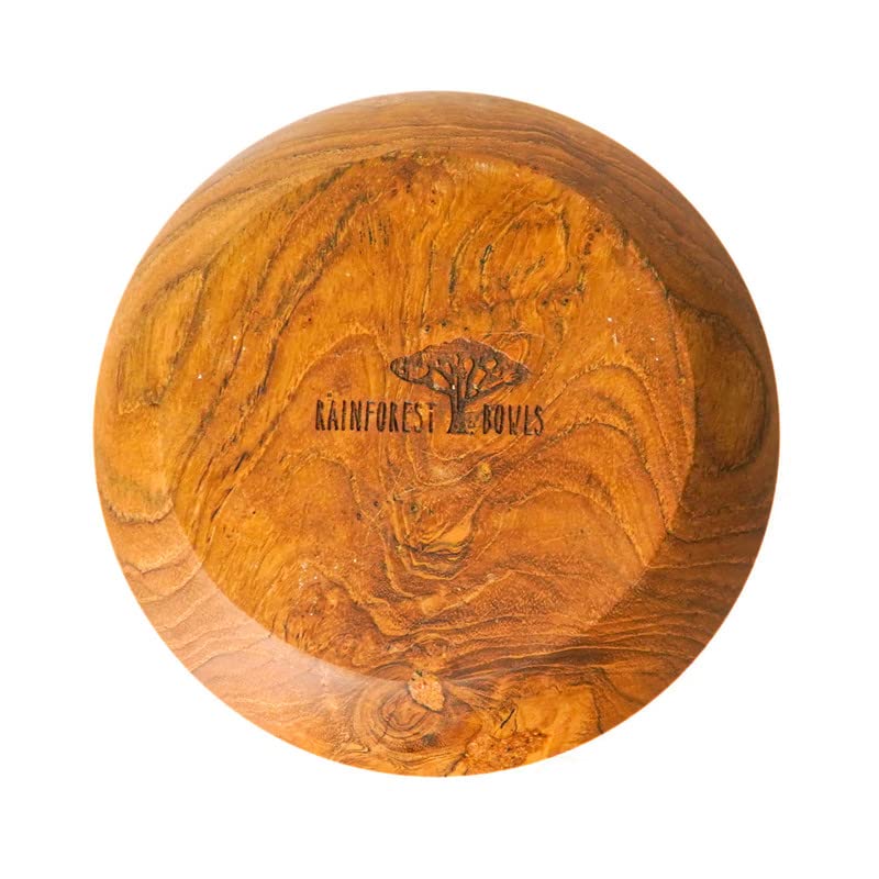 Rainforest Bowls Set of 2 Jumbo Concave Javanese Teak Wood Bowls- 8" Diameter- Perfect for Everyday Use, Hot & Cold Friendly, Ultra-Durable- Premium Custom Design Handcrafted by Indonesian Artisans