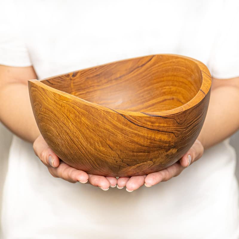 Rainforest Bowls Set of 2 Jumbo Concave Javanese Teak Wood Bowls- 8" Diameter- Perfect for Everyday Use, Hot & Cold Friendly, Ultra-Durable- Premium Custom Design Handcrafted by Indonesian Artisans