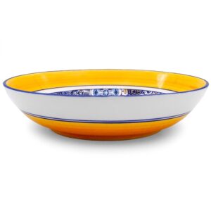 Alcoa Arte Portuguese Pottery Alcobaca Ceramic Decorative Salad Serving Bowl (Yellow) 023 10*10*2.5Inch (L x W x H)