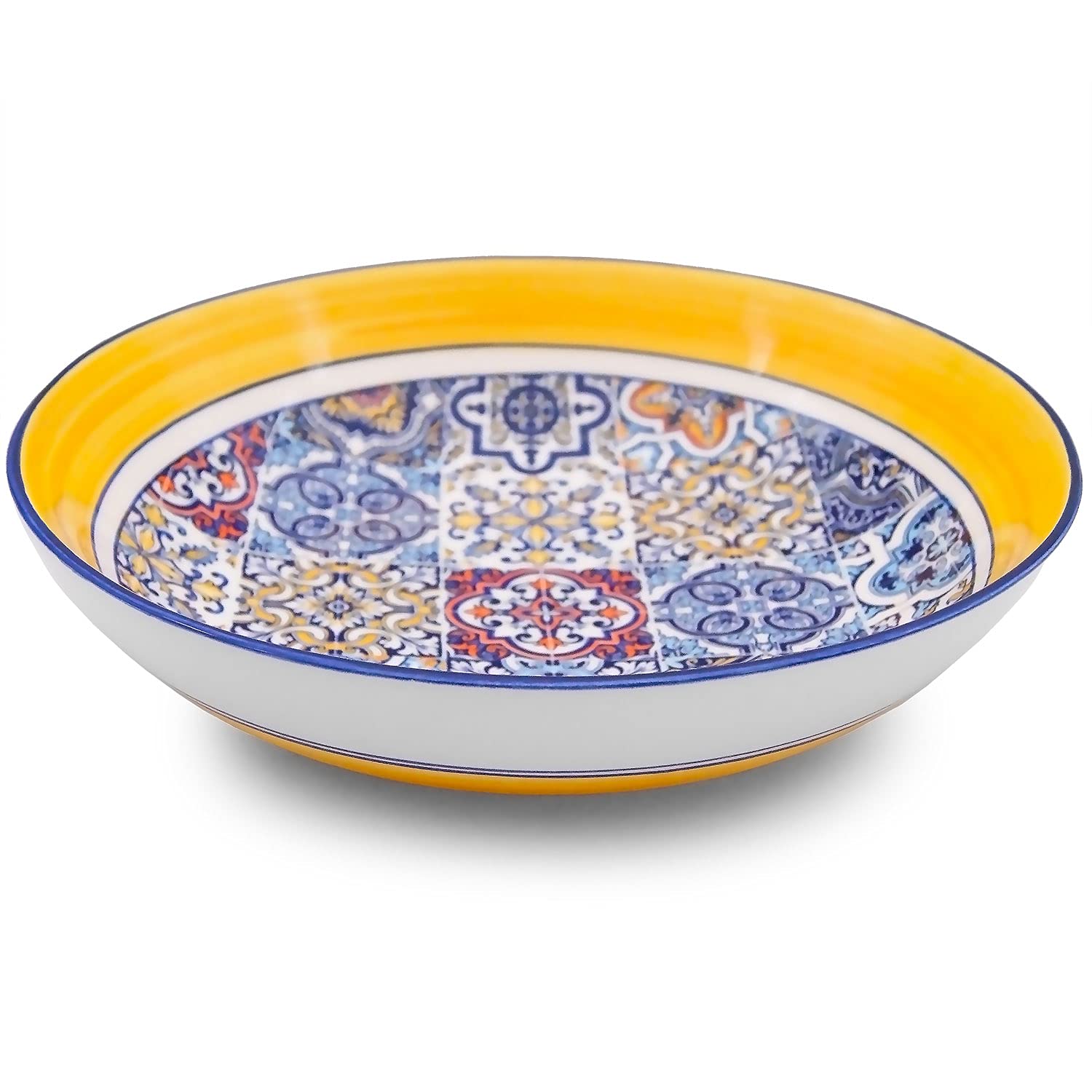 Alcoa Arte Portuguese Pottery Alcobaca Ceramic Decorative Salad Serving Bowl (Yellow) 023 10*10*2.5Inch (L x W x H)