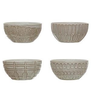 creative co-op debossed stoneware bowl, white, 4 styles dinnerware, cream