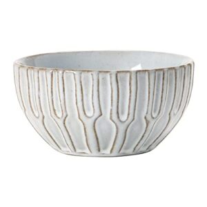 Creative Co-Op Debossed Stoneware Bowl, White, 4 Styles Dinnerware, Cream