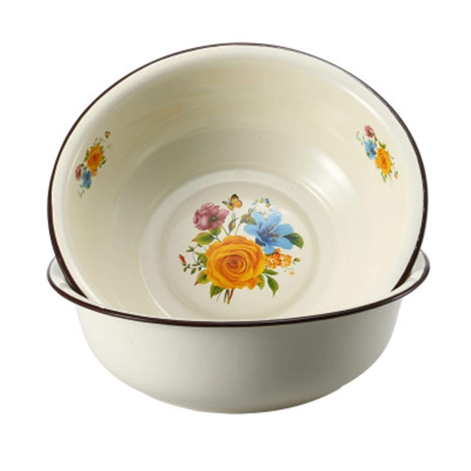 LSLY Bowl Printing Enamel Basin Enamel Tableware Enamels Pots Fruit Bowl Soup Wash Bowl 26cm