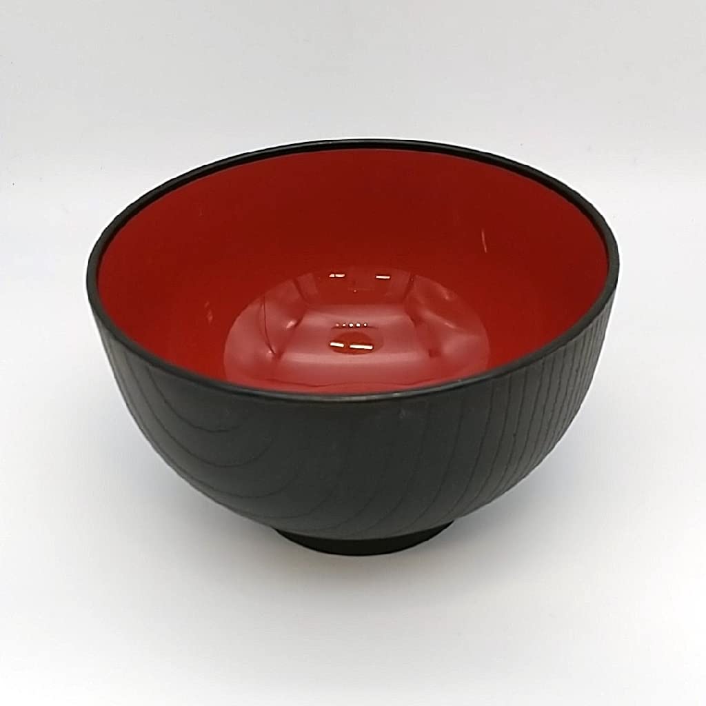 Japanese Rice Noodle Soup Bowl, Back and Red