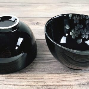 JapanBargain 4690, Japanese Porcelain Rice Bowls Gift Set,Cherry Blossom Sakura Pattern Miso Soup Bowls, Black and Silver Color, Set of 5, Made in Japan