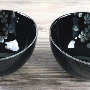 JapanBargain 4690, Japanese Porcelain Rice Bowls Gift Set,Cherry Blossom Sakura Pattern Miso Soup Bowls, Black and Silver Color, Set of 5, Made in Japan