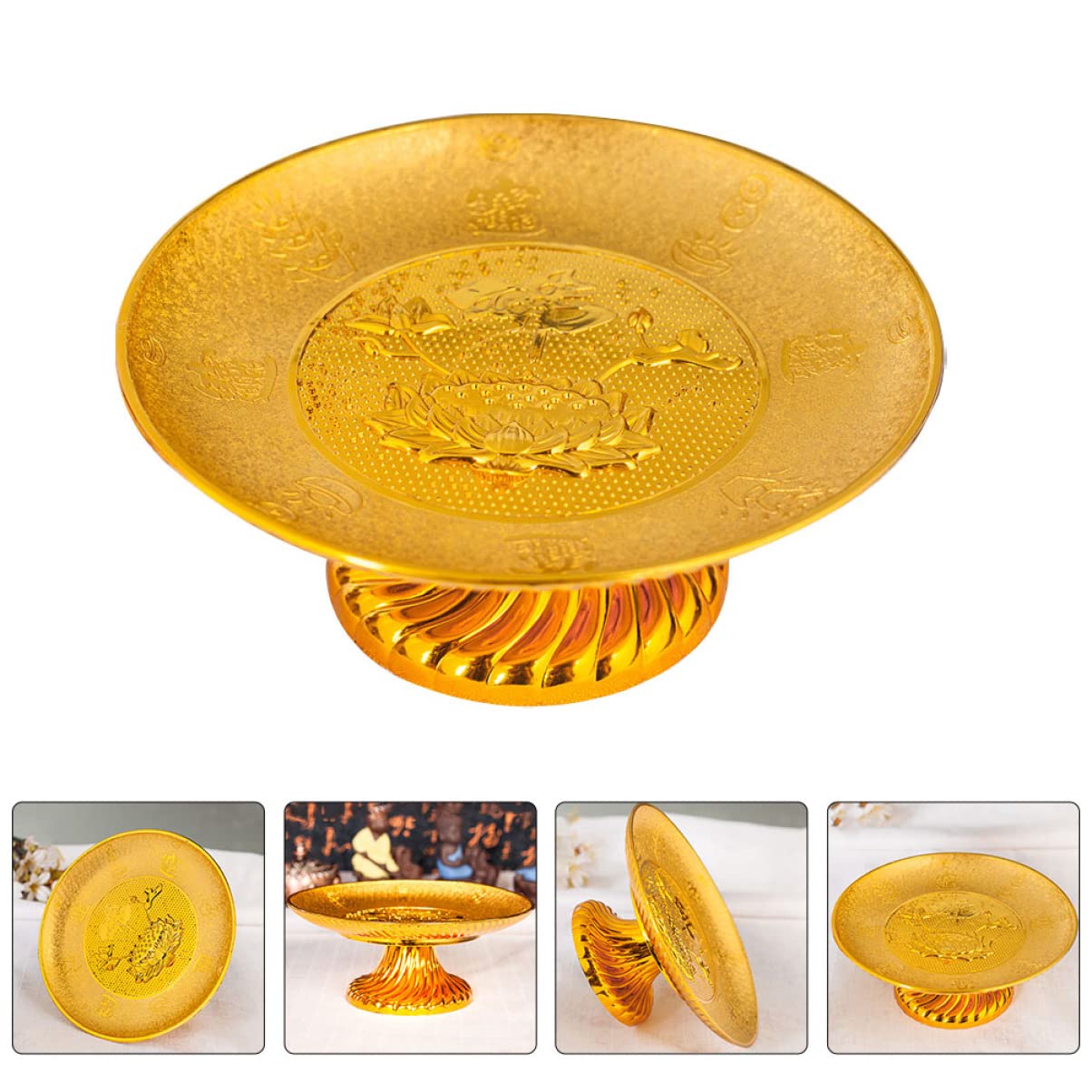 Cabilock Brass Offering Bowl Appetizer Serving Tray of 2 Buddhist brass offering altar fruit tray Buddhist Plate Buddhist Bowl bowl Fruit Tray Cupcake Toppers Footed Cake Plate Server