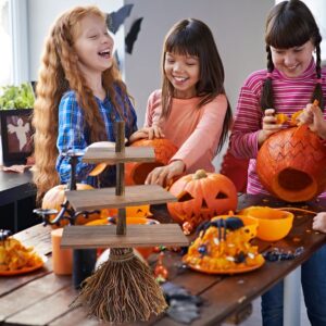 Halloween Pumpkin Snack Bowl Stand, Halloween Broomstick Snack Bowl Stand, Pumpkin Snack Tray, Detachable Resin Candy Holder Bowl Halloween Party Favor Supplies for Serving Snacks, Salad, Dessert