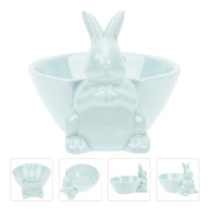 DOITOOL Bunny Candy Dish Easter Rabbit Bowl Ceramic Fruit Bowl Snack Serving Bowl Easter Salad Dessert Bowl Table Decoration (Blue)