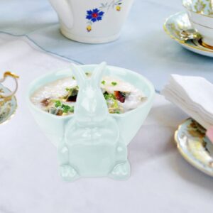 DOITOOL Bunny Candy Dish Easter Rabbit Bowl Ceramic Fruit Bowl Snack Serving Bowl Easter Salad Dessert Bowl Table Decoration (Blue)