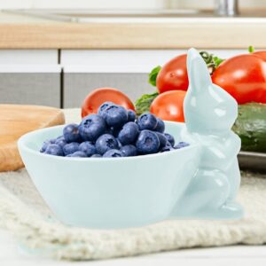 DOITOOL Bunny Candy Dish Easter Rabbit Bowl Ceramic Fruit Bowl Snack Serving Bowl Easter Salad Dessert Bowl Table Decoration (Blue)