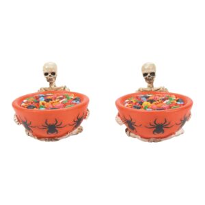 department 56 village halloween accessories trick or dare treat skeleton bowls figurine set, 1.75 inch, multicolor